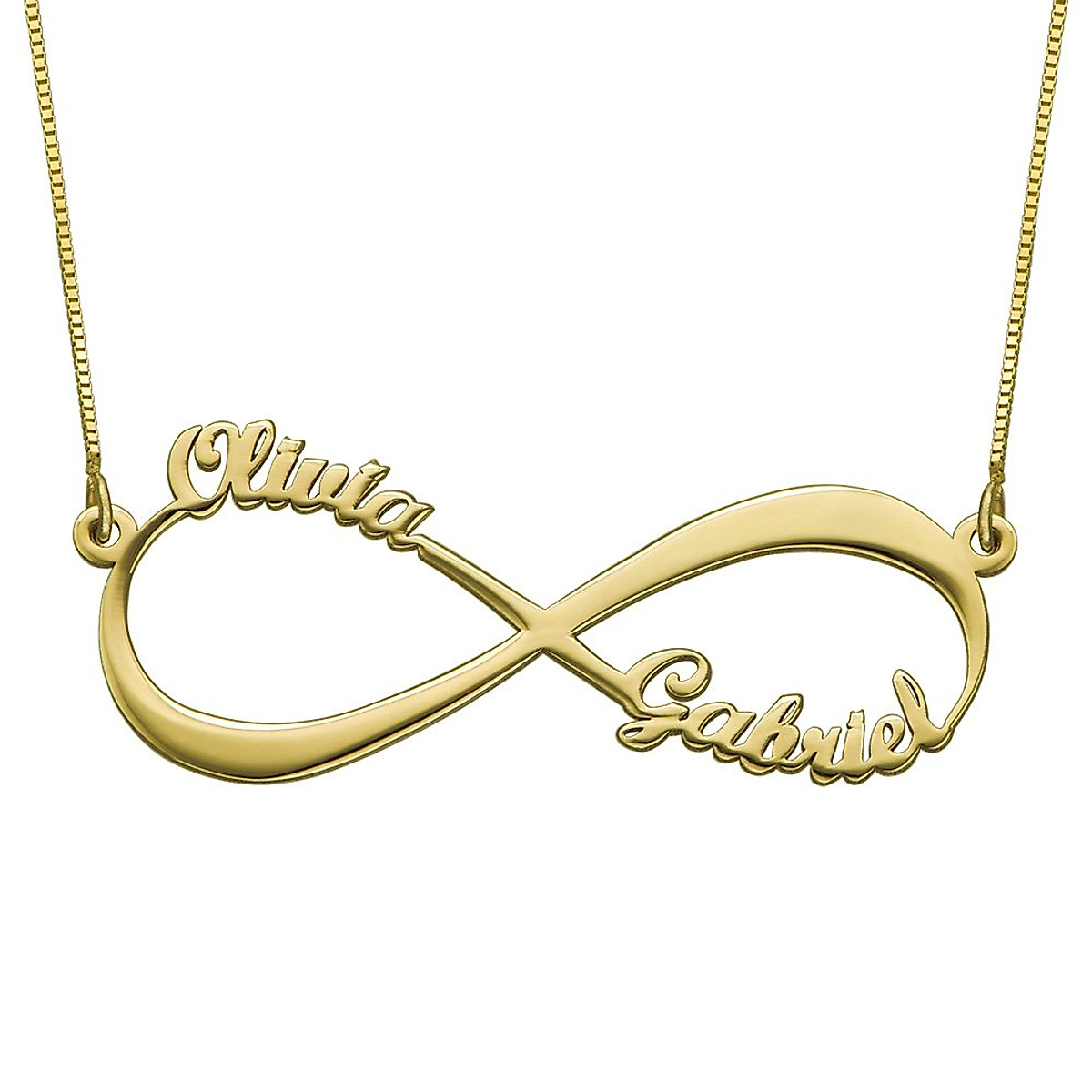 MyNameNecklace Personalize Couples Infinity Pendant Name Necklace Love Forever or with Your Name - Endless Love Jewelry Gift-10K Yellow Solid Gold Custom Any Name