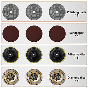 HTAXSCC Electric Diamond Polisher Machine with 3pcs Diamond Concrete Grinding Wheels for Polishing and Cleaning Stone Concrete Surface, Cement, Marble, Rock, Granite, and Thinset Removing