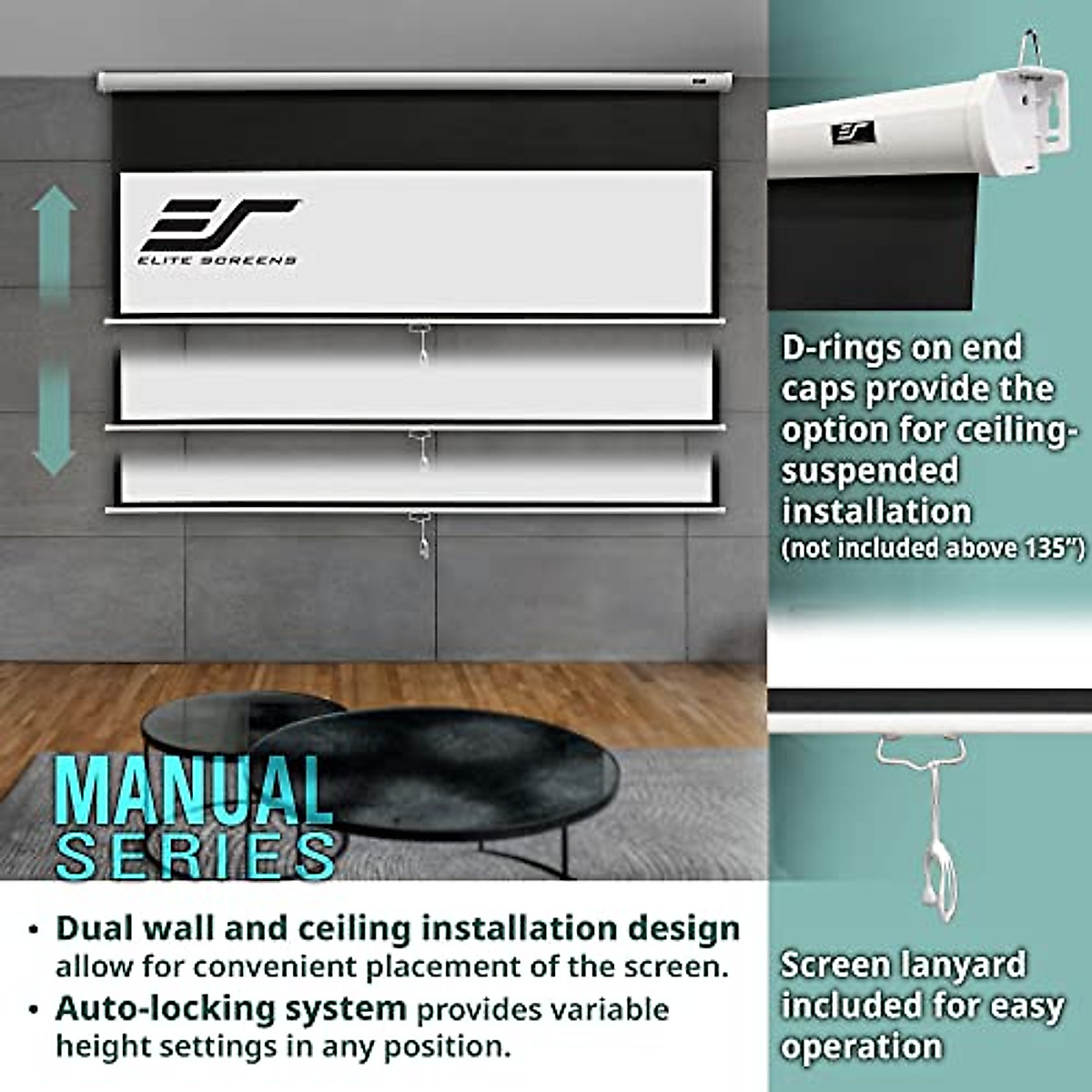 Elite Screens Manual Series, 170-INCH 1:1, Pull Down Manual Projector Screen with AUTO LOCK, Movie Home Theater 8K / 4K Ultra HD 3D Ready, 2-YEAR WARRANTY, M170XWS1