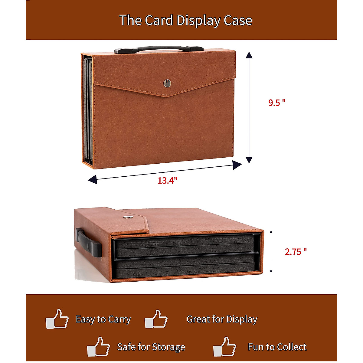 Premium Trading Card Display Leather Case for Display & Storage PSA BGS Graded Slabbed Basketball Baseball Football Hockey Sports Game Cards with 16 Slots