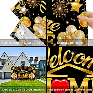 Swepuck 72x43inch Fabric Welcome Home Photography Backdrop Black Gold Family Reunion Background We Missed You So Much Party Decorations Banner Photo Shoot Props