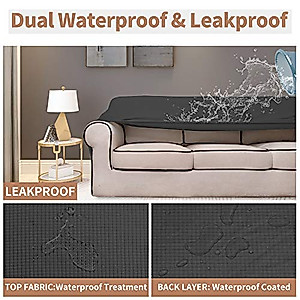 Easy-Going 100% Waterproof Oversized Loveseat Couch Cover, Dual Waterproof Sofa Cover, Stretch Jacquard Sofa Slipcover, Leakproof Furniture Protector for Kids, Pets, Dog and Cat, Dark Gray