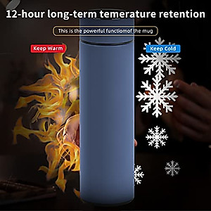 Thermos,15oz Coffee Thermos for Hot Drinks(Women,Men,Baby),Smart Sports Water Bottle with LED Fahrenheit Display,Frosted Feel,Keeps Hot for 12 Hrs,Cold for 12 Hrs(Blue)