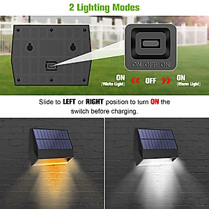 Bridika Solar Fence Lights LED Solar Wall Lights Outdoor IP65 Waterproof 2 Lighting Modes for Backyard Garden Garage and Pathway (Warm and Cool Light, 4 Packs)