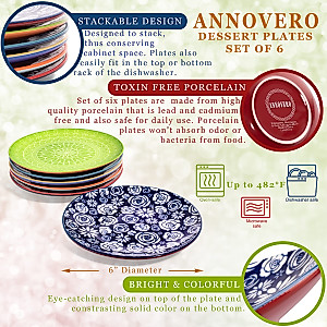 Annovero Dessert Plates, Serving Bowls, Pasta Bowls. Cute and Colorful Porcelain Dishes for Kitchen, Microwave and Oven Safe. Bundle