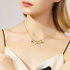 BAUMA AUTO Personalized Family Name Necklace with 1-5 Heart Charms for Mother's Day Valentine's Day Custom Mother Name Necklace with Simulated Birthstones for Women, Grandma (06 hearts)
