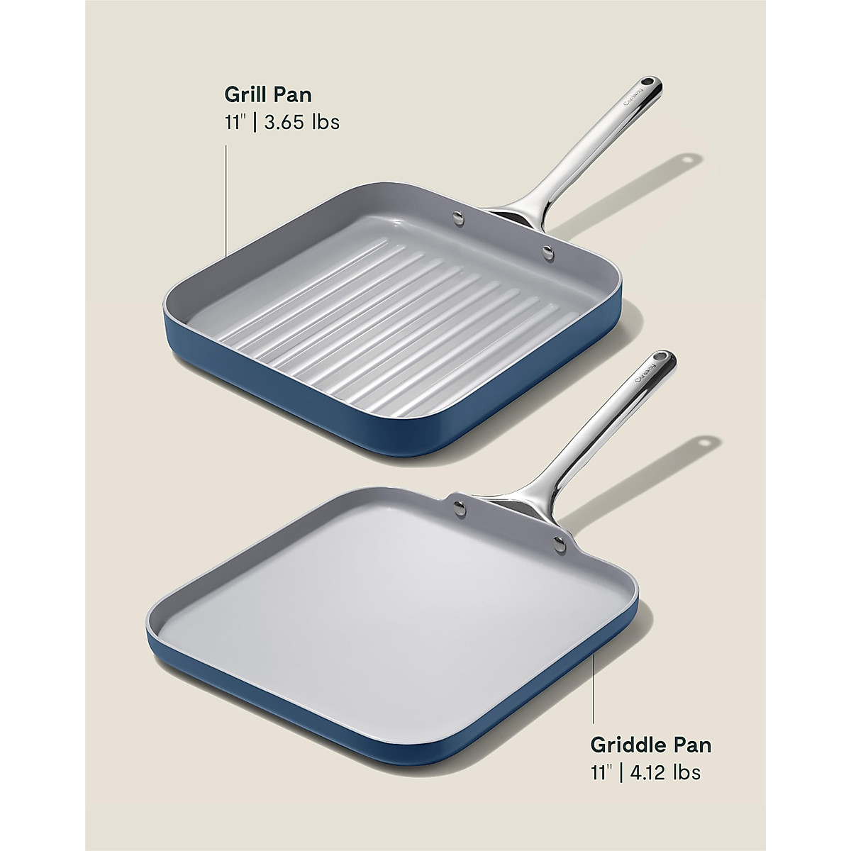 Caraway Griddle Pan & Grill Pan Duo - Non-Stick Ceramic Coated - Non Toxic, PTFE & PFOA Free - Oven Safe & Compatible with All Stovetops – Navy