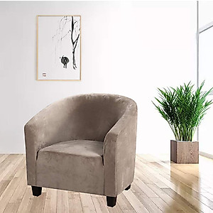 GULI Velvet Tub Chair Covers for Armchairs, Club Chair Slipcover, Wing Back Covers High Stretch Sofa Covers Spandex Plush Seat Covers Furniture Protector Removable Washable for Living Room (Khaki)