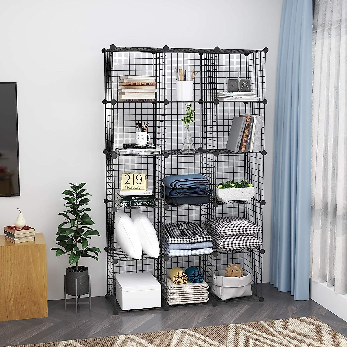 C&AHOME Wire Cube Storage, 16-Cube Organizer Metal Grids Storage, Storage Bins Shelving, Modular Bookshelf Shelves, DIY Closet Cabinet Ideal for Bedroom, Office 48.4”L x 12.4”W x 48.4”H White