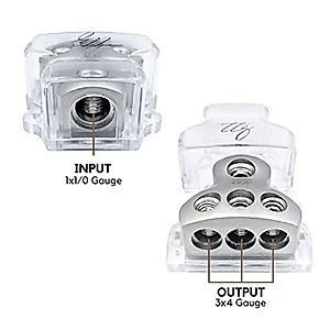TTZ Audio 3 Way Power Distribution Block 1 x 0GA in to 3 x 4GA Out Splitter for Multiple Car Audio Amplifier Connection, 0 Gauge - 3 x 4 Gauge (3-Way)