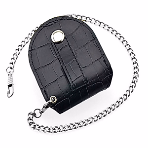 KAEVUD Pocket Watch Leather Case Slub Pattern Protector Holder Display Waist Bag Belt Timepiece Pouch Accessories 47 mm with Chain for Men