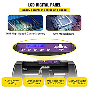 VEVOR Vinyl Cutter, 14 in / 375 mm Vinyl Plotter, Off-line Cutting Machine w/LCD, Desktop Design, Adjustable Force and Speed for Sign Making Plotter Cutter, Available with COM, USB and U-Disk 3 Ports