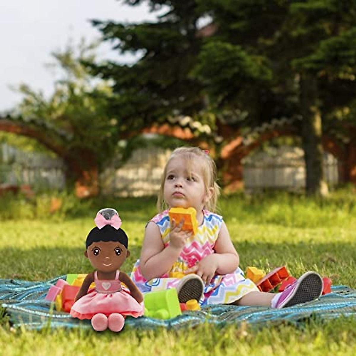 Maxshop Plush Dolls 17'' First Baby Doll for Kids Super Soft Plush Toy (Pink Dress Princess Black Doll)