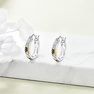 POPLYKE Sterling Silver Sunflower Flower Hoops Earrings Small Huggie Earrings Jewelry Gift for Women