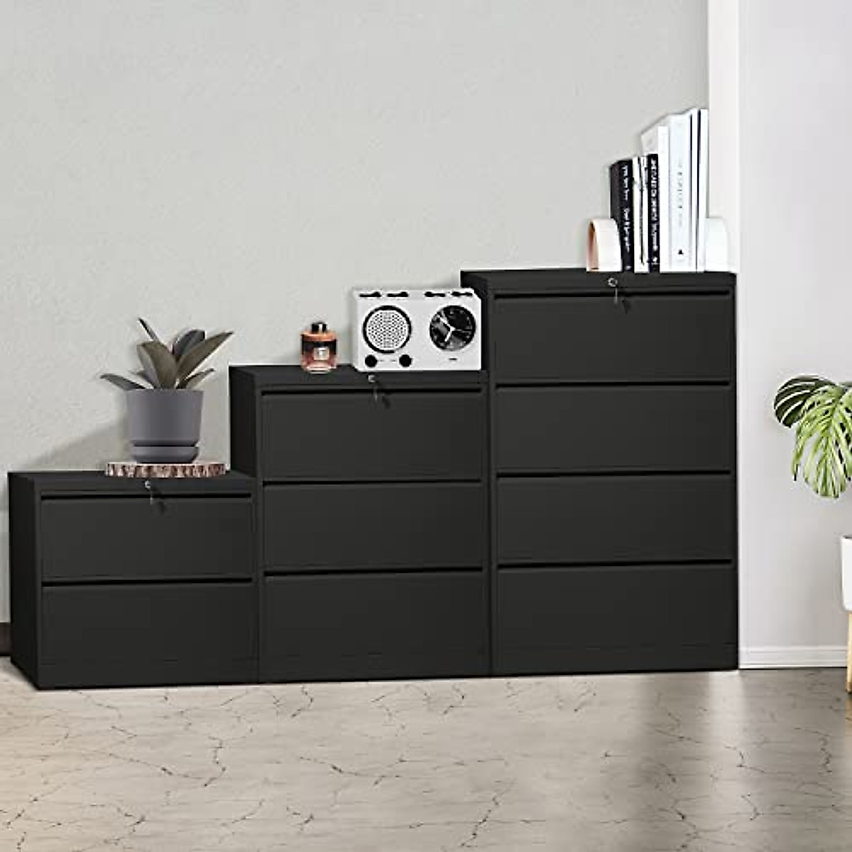 INTERGREAT Lateral File Cabinet with 2 Drawer, Black Lateral Filing Cabinet with Lock, Metal Steel Black File Cabinets for Home Office