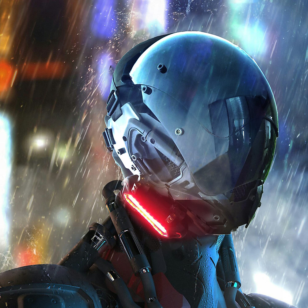 PDLING Punk Gothic Cyber Helmet Mask for Men,Techwear mask, Halloween Cosplay Costume Accessory with LED Light, Futuristic Helmet