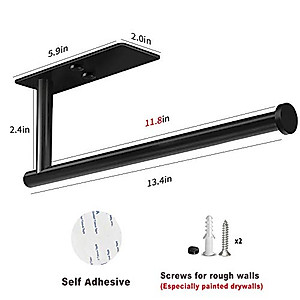 VAEHOLD Self Adhesive Paper Towel Holder Under Cabinet Mount, Wall Mount Paper Towel Roll Rack for Kitchen Cabinet, Bathroom, Wall - SUS304 Stainless Steel Black