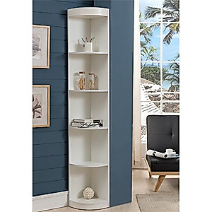 Furniture of America Maleena Contemporary Wood 5-Shelf Corner Bookcase in White