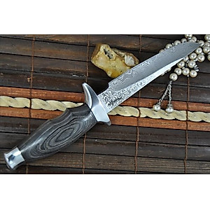 Perkin Damascus Steel Hunting Knife with Leather Sheath