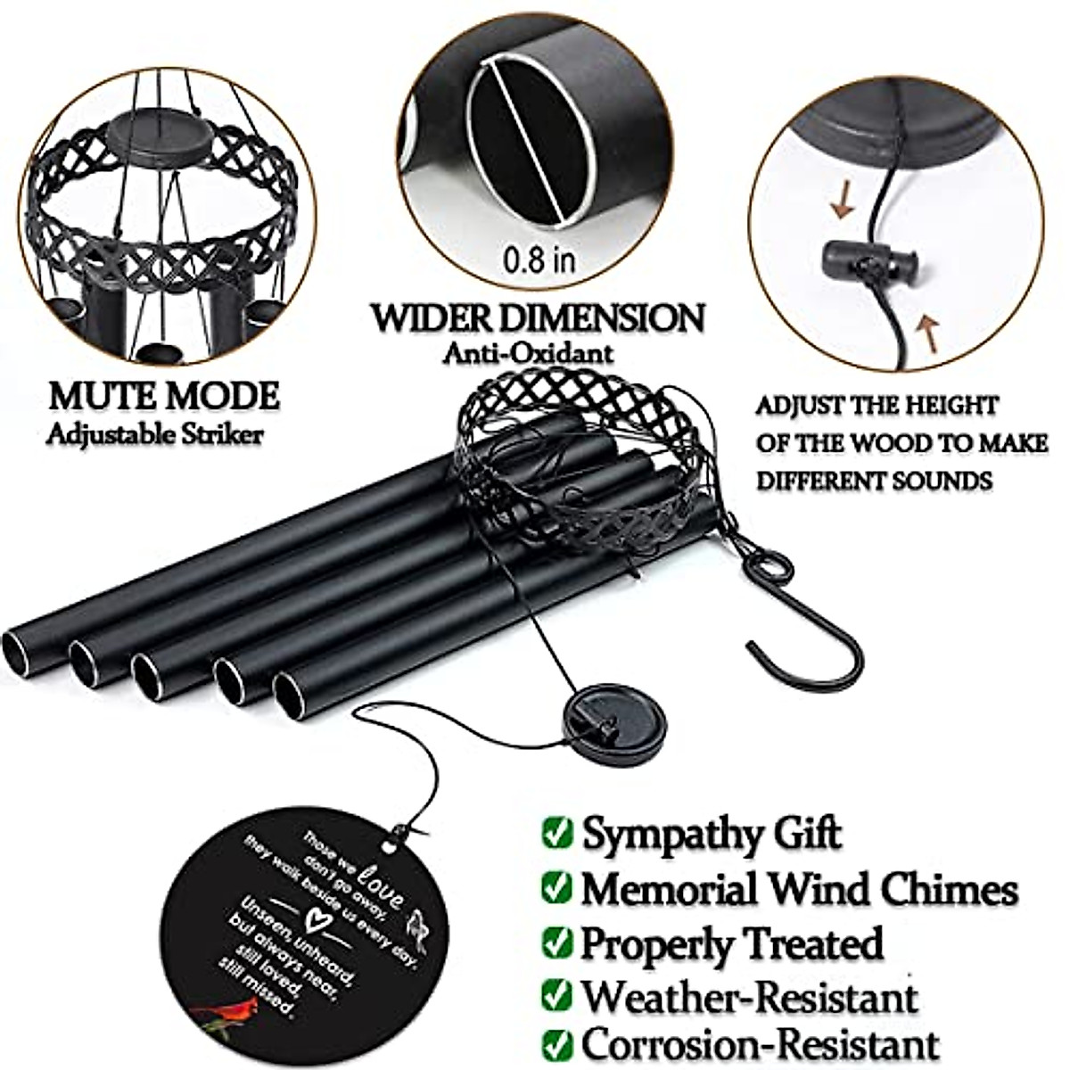 Cardinal Wind Chimes for Loss of Loved One, Memorial Gifts for Loss of Father Mother, 30Inch Cardinal WindChimes Outdoor Garden Decor