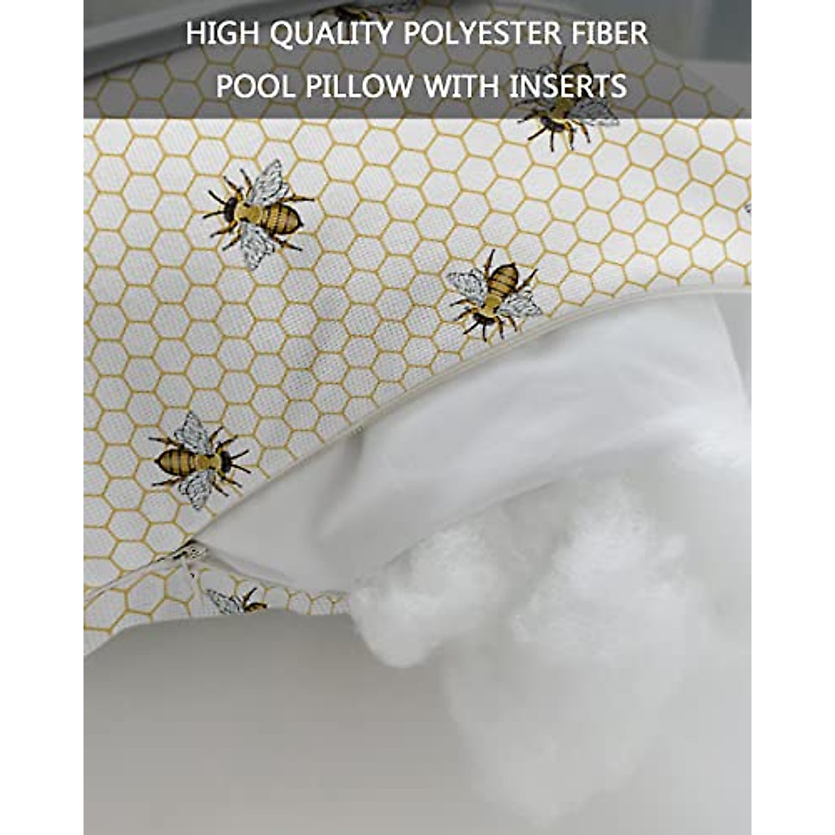 Recliner Head Pillow Ledge Loungers Chair Pillows with Insert Bees Yellow Honeycomb Texture Lumbar Pillow with Adjustable Strap Outdoor Waterproof Patio Pillows for Beach Pool Chair, 2 PCS