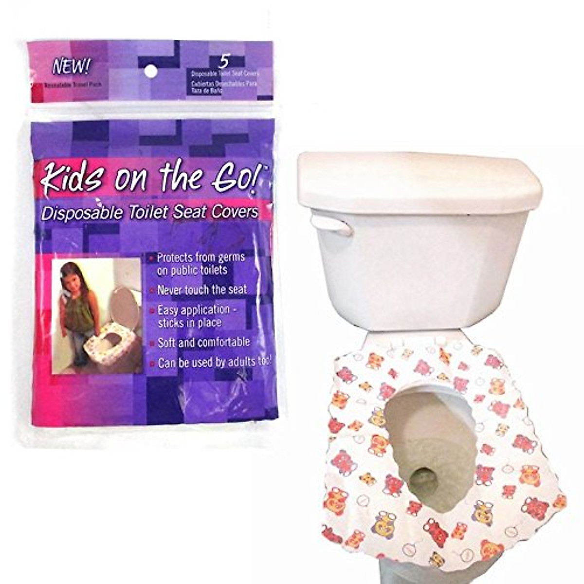Kids On The Go Disposable Toilet Seat Covers with Exciting Prints Kitchen Supplies, One Size, Multi-colored