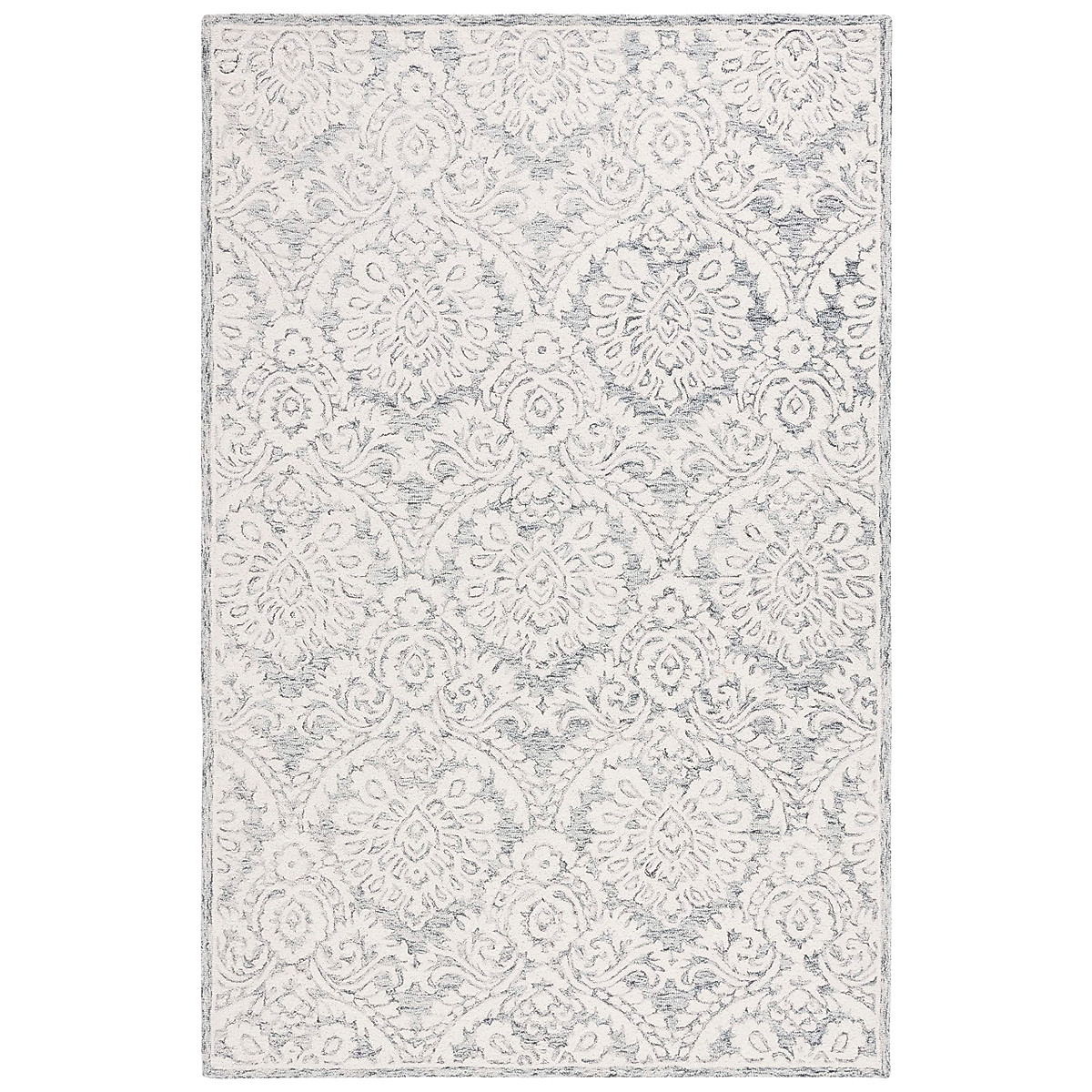 SAFAVIEH Blossom Collection Area Rug - 8' x 10', Grey & Ivory, Handmade Damask Wool, Ideal for High Traffic Areas in Living Room, Bedroom (BLM106H)
