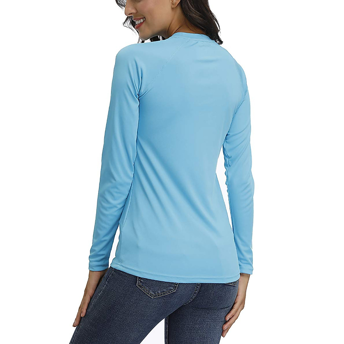 Women's UPF 50+ Sun Protection Long Sleeve Performance Active Top Shirts Fitness Workout Running Sports Leisure T-Shirt (L, Sky Blue)