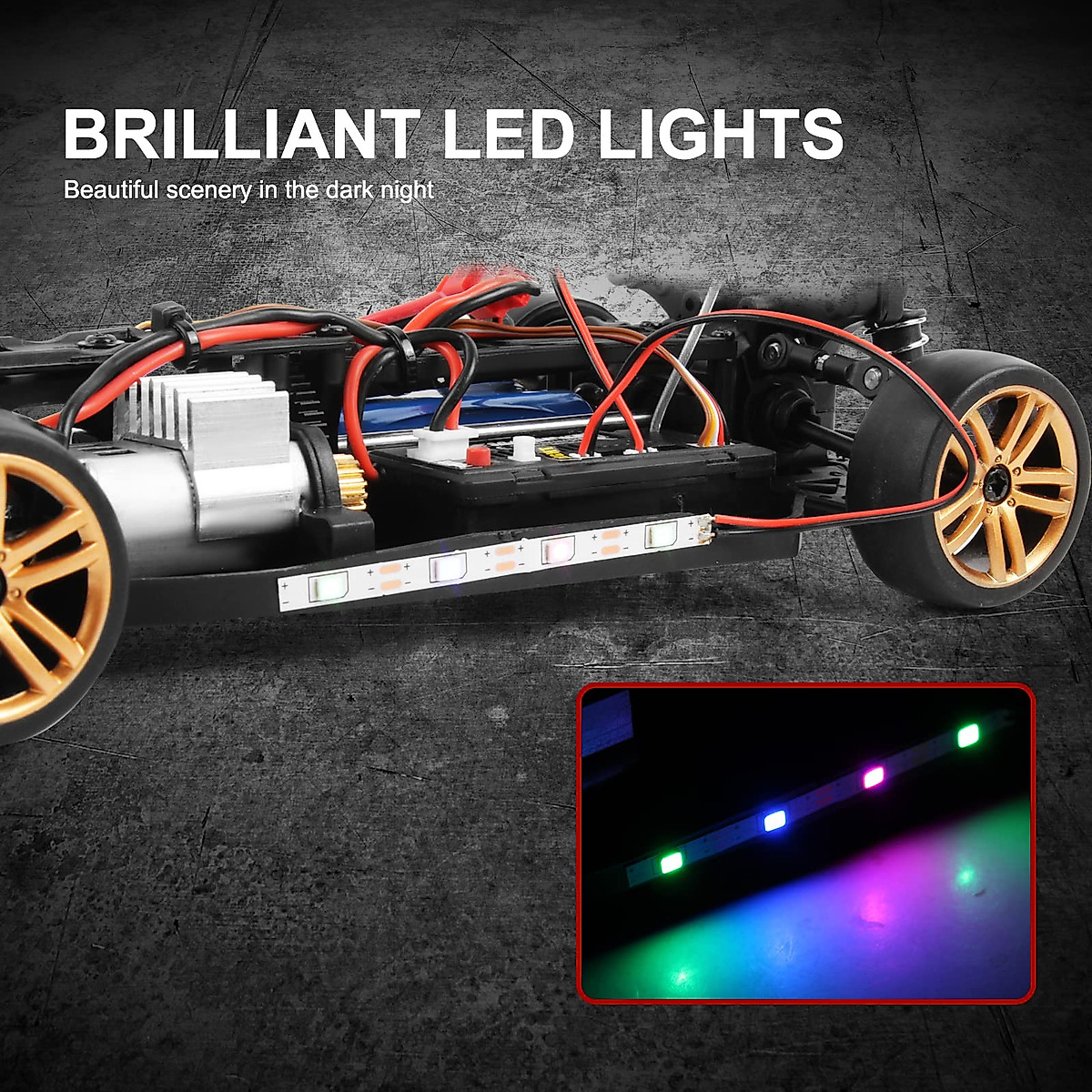 GoolRC RC Drift Car, 1:18 Scale Remote Control Car, 2.4GHz 4WD 30KM/H High Speed RC Racing Car with LED Light Strip and 2 Batteries for Adults and Kids
