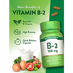 Nature's Truth B2 Vitamin | 100mg | 100 Capsules | Non-GMO & Gluten Free Supplement | Riboflavin