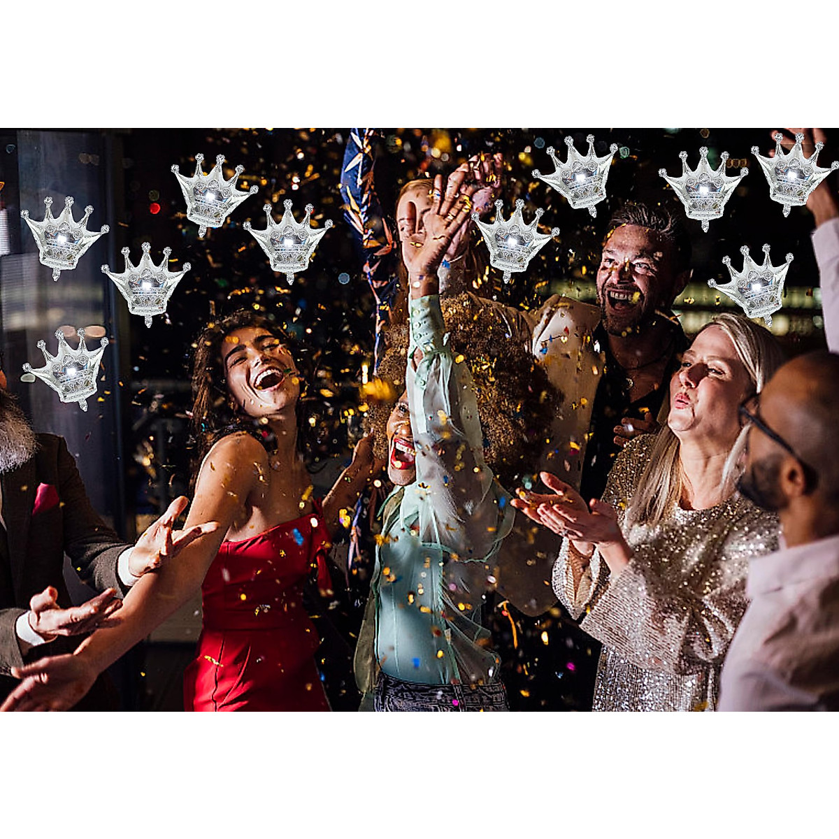 10PCS Silver Mini Crown Balloons for Engagement Wedding Anniversary Birthday Decorations Aluminum Foil Balloon for Bridal Shower Girl Woman