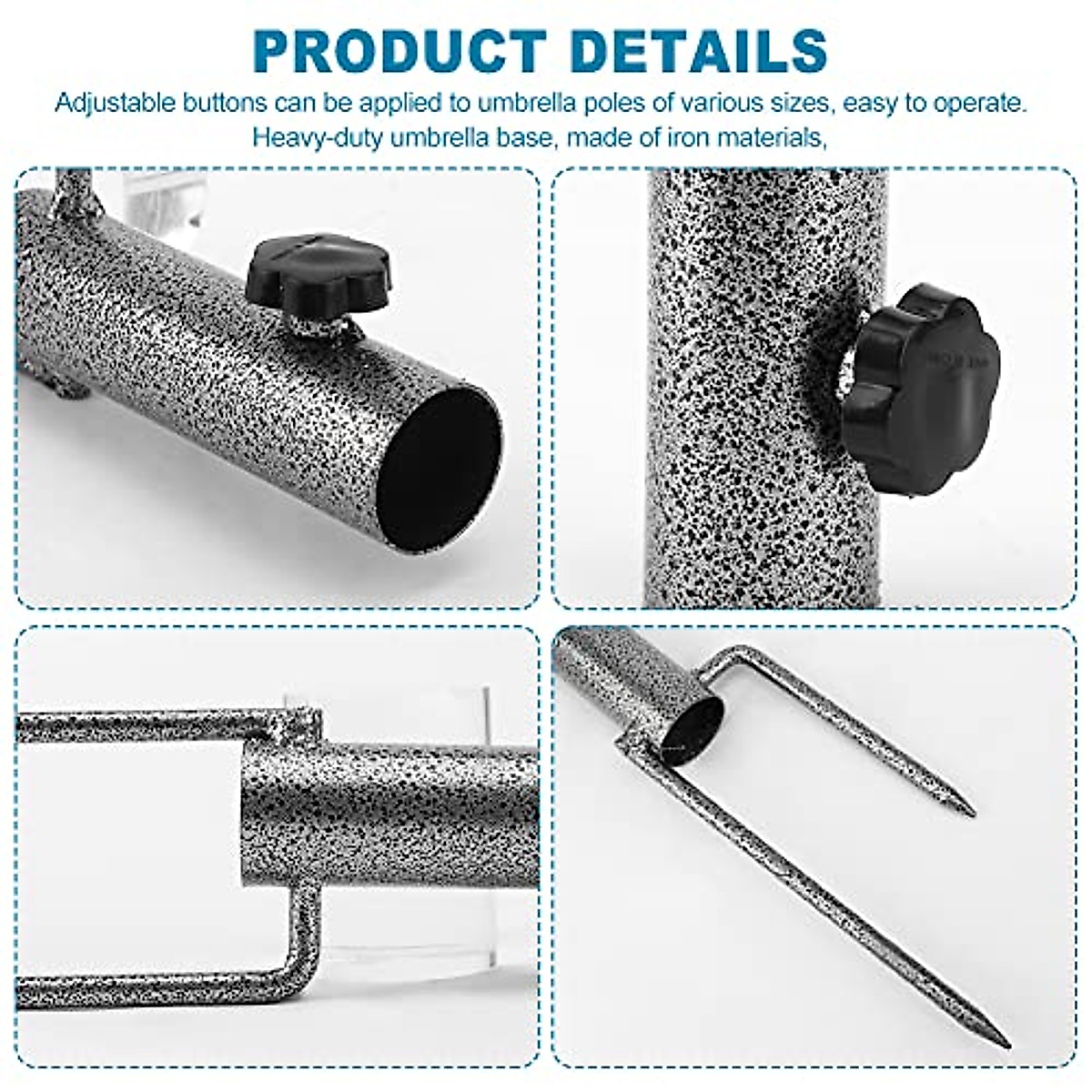 Denpetec Adjustable Portable Umbrella Base, 35cm Length Heavy Duty Ground Insert Steel Coating Umbrella Stand Base for 28-32mm Pole Umbrella Outdoor Park Patio Beach Ground