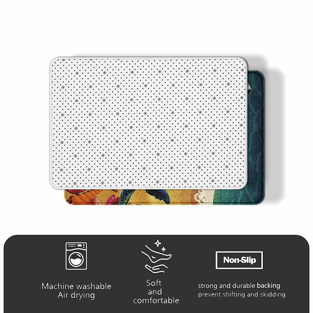 Abstract Bath Mat, Continuous Pattern Circular Shapes and Geometrical Motifs Art Print, Plush Bathroom Decor Mat with Non Slip Backing, 24" X 16", Slate Blue and Multicolor