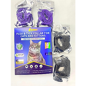 4 Pack Flea Collar for Cats 32Months Flea Tick Prevention for Cats Waterproof Cat Flea Collar Natural Cat Flea Tick Treatment Adjustable Flea Tick Collar for Cats Kittens(Black&Purple)