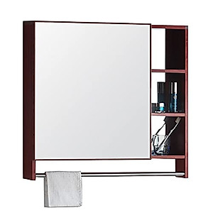 NIZAME Cabinet with Mirror, 4 Compartments Open Storage, High Definition Silver Mirror, Towel Rack, Home Kitchen Living Room Display Organiser Unit, 80x65cm (Color : Style 2, Size : 80x65cm)