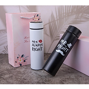 Mr and Mrs Travel Vacuum Tumbler Set - Unique Wedding Gifts For Bride and Groom - His and Hers Anniversary Present - Valentine's day Engagement Gift Idea 15 oz insulated Bottle For Husband Wife
