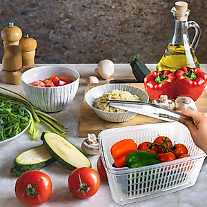 Home Basics Fruit and Vegetable Fridge Storage Container Large Produce Saver with Lid and Removable Colander
