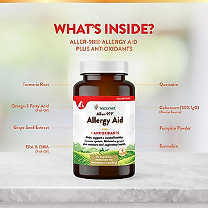 NaturVet Aller-911 Advanced Allergy Aid for Dogs, Cats – Antioxidant-Rich Pet Supplement with Omegas, DHA, EPA – Helps Support Dog Immune System, Cat Respiratory Health, Skin Moisture 60 Ct.
