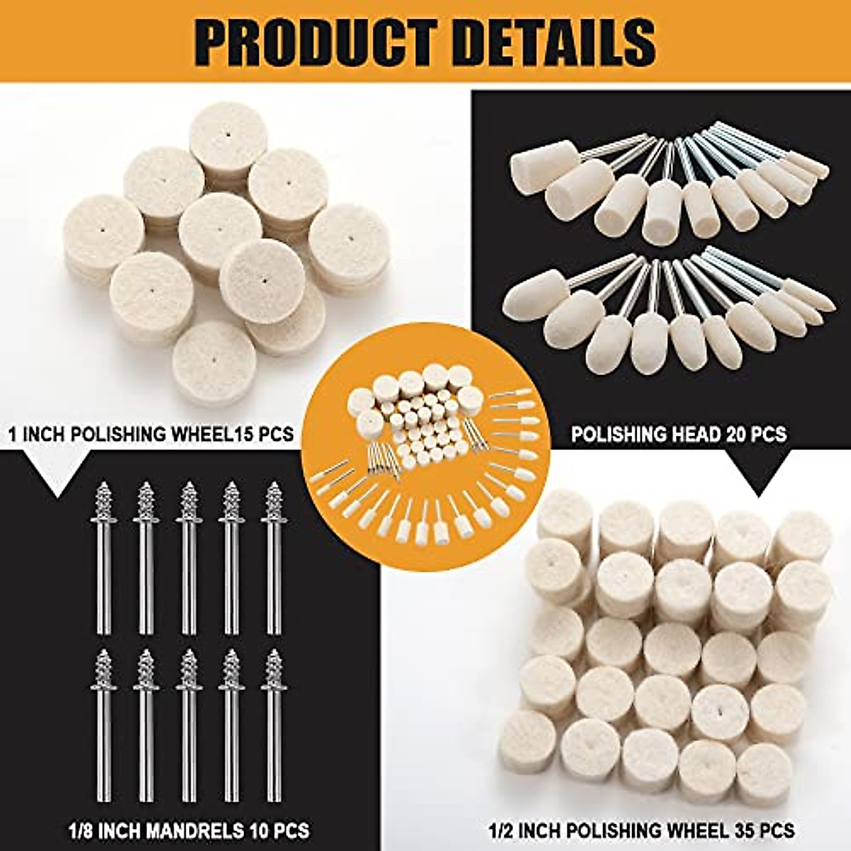 80PCS Polishing Buffing Wheel for Dremel Polishing Kit, Wool Felt Polishing Wheel for Dremel Rotary Tool Accessories, with 1/8" Shank for Jewelry Metal Polishing