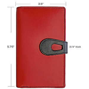 123 Cheap Checks Personalized RFID Leather Womens Wallet With Credit Card Holders, Snap Closure, Medium Size - Red/Black