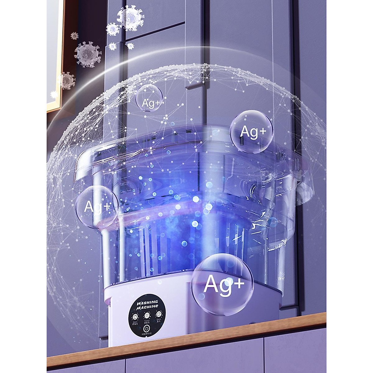 Wakatipu Foldable Washing Machine, 8L High Capacity Mini Washer, with 3 Modes Deep Cleaning,Half Automatic Small Washer for Baby Clothes Underwear or Small Items,RV Travel laundry (ABS Purple)