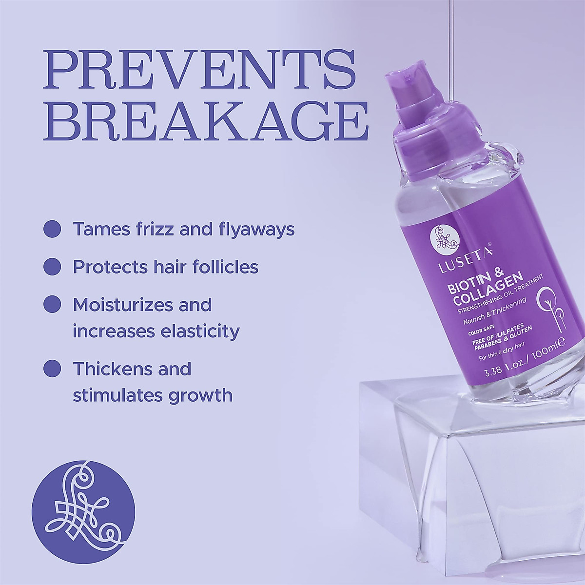 L LUSETA Biotin Hair Growth Serum with Collagen, Hair Oil for Thin and Damage Hair Growth Oil, Biotin growth serum for Frizzy & Damaged hair, Thickening and Healthier Scalp for Men & Women 3.38 Fl Oz