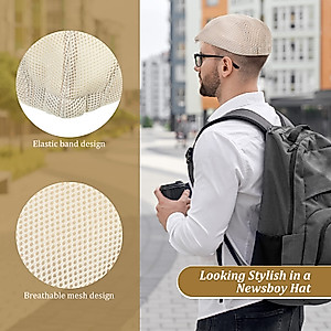 12 Pieces Mesh Newsboy Hat for Men Flat Cap Breathable Summer Beret Cap Cabbie for Golf Baseball Driving