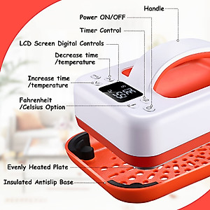 Legooin Heat Press Machine for T-Shirts, 7" × 4.8" Portable Fast Heat-up Easy Press with Precise Temperature Control, Features Insulated Safety Base and Auto-Shut Off, Orange