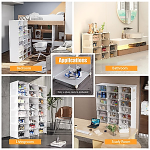 KONKENIE 12 Tiers Dust-proof Shoe Boxes 96 Pairs Modern Cube Storage Cabinet Rectangle Stackable Closet Shoe Box Storage Cabinet Organizer for DIY Home Bedroom Living Room Porch White (4 * 12)