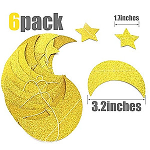 50ft Glitter Moon & Stars Garlands, 6 Pack Gold Double-Side Crescent and Twinkle Stars Paper Hanging Decorations for Birthday Party Baby Shower Engagement Wedding for Nursery Kids Room Home Bedroom