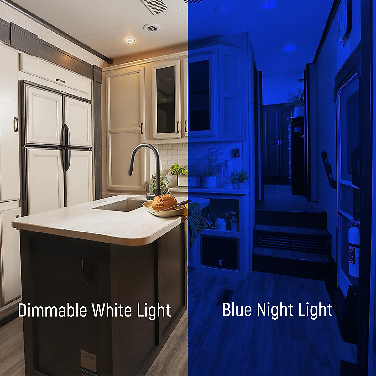 Obeaming 7.3 Inch 12 Volt LED Ceiling Dome Light, 720LM Dimmable Interior Light for RV Boat Camper Van Caravan Truck Motorhome Interior Lighting, Blue Light & Touch Switch(Warm White)