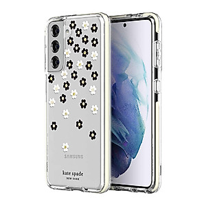 kate spade new york Defensive Hardshell Case Compatible with Samsung Galaxy S21 5G - Scattered Flowers Black/White/Gold Gems/Clear/White Bumper