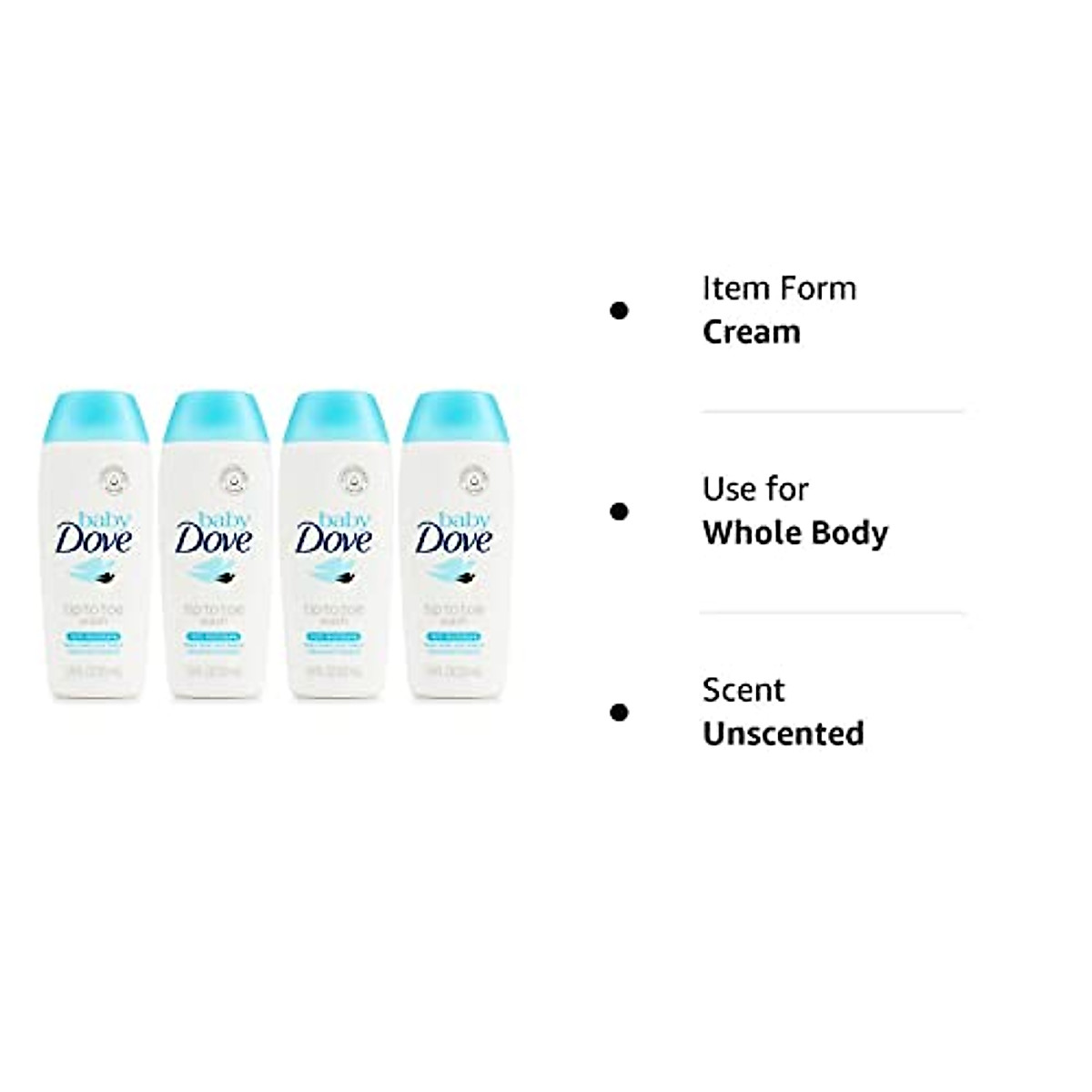 Baby Dove Tip to Toe Wash, Rich Moisture, Travel Size, 1.8 Ounce (Pack of 4)