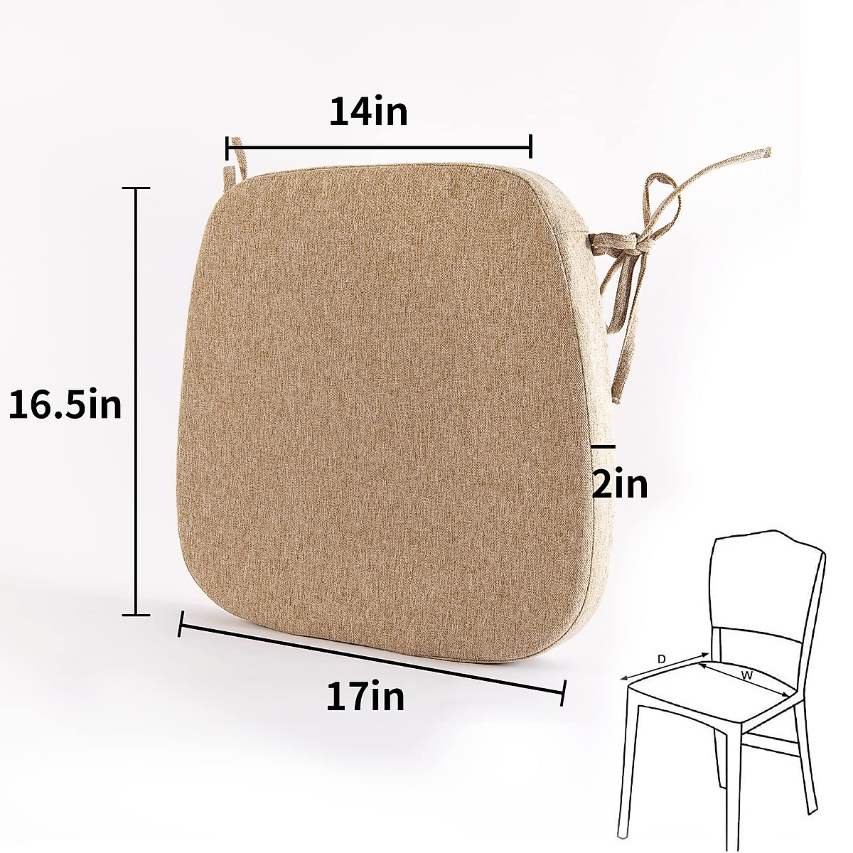 Eiury Kitchen Chair Cushions with Ties - High Density Sponge Seat Cushion and Dining Room Chair Pad 17 X 16.5 Inches Non Slip Rubber Back Seat Cover Machine Washable Set of 4 Beige